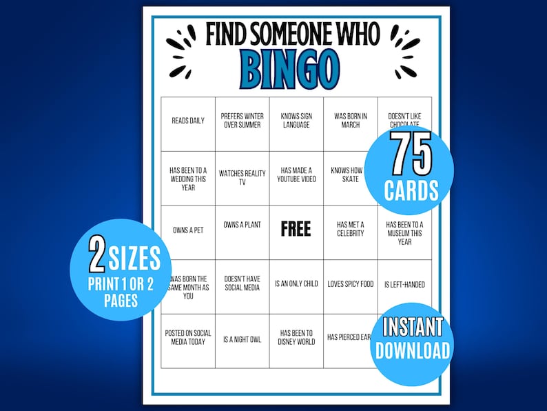 Find Someone Who Bingo Game, Printable Icebreaker Card, Back to School ...