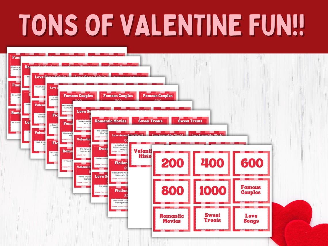 Valentine's Jeopardy Game, Printable Valentine Trivia, Valentine's ...