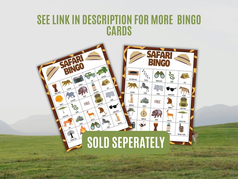 Safari Bingo, 75 Printable Safari Bingo Cards, Jungle Adventure Game ...