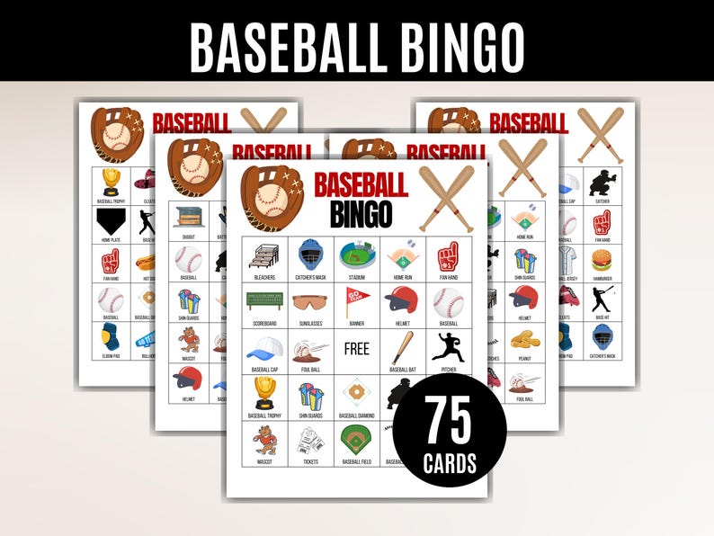 Baseball Bingo Printable: 75 Unique Cards, Sports Party Game (PDF ...