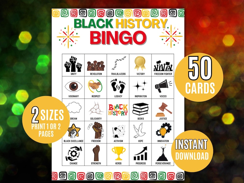 Black History Bingo, Black History Month Bingo Game, Educational ...
