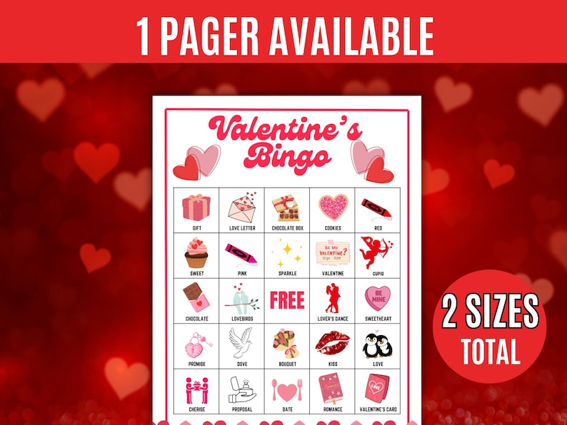 Valentine's Bingo, 50 Valentine's Bingo Cards, Valentine's Game, Love ...