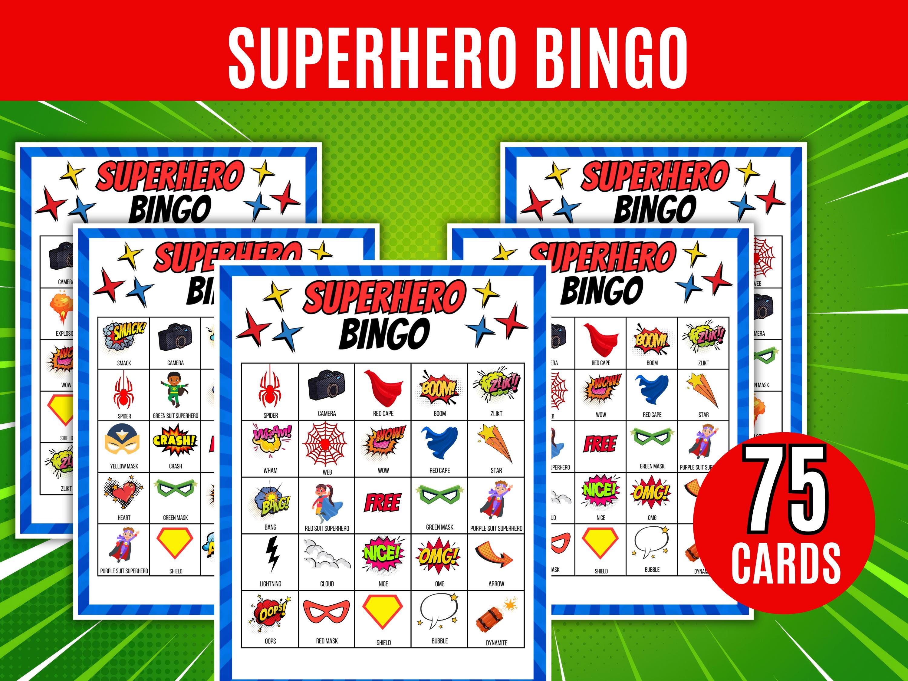 Superhero Bingo, 75 Superhero Bingo Cards, Superhero Birthday Game ...