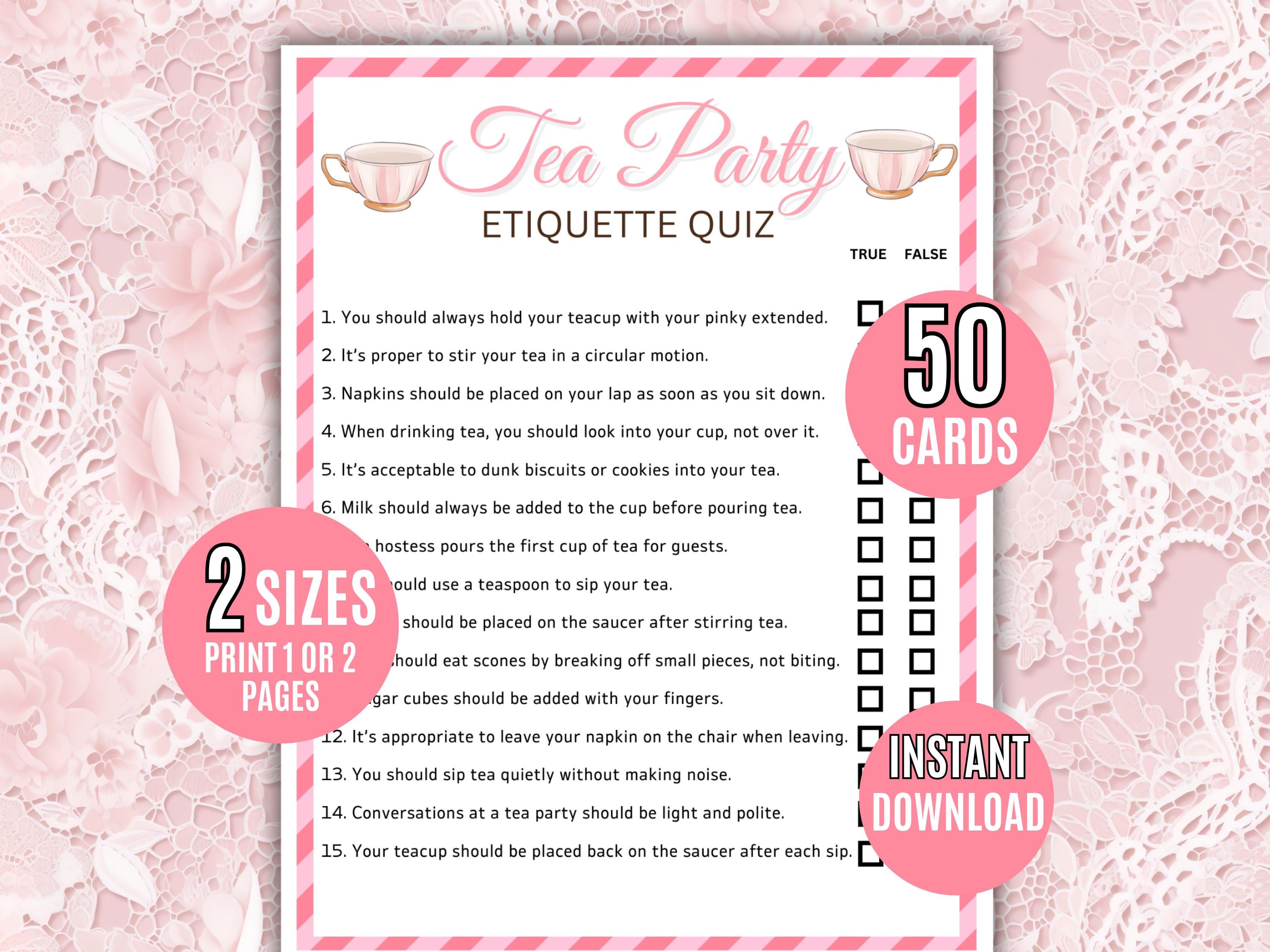Tea Party Etiquette Game Printable, Ladies Tea Party Etiquette Game ...