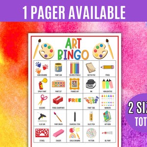Art Bingo, 75 Printable Art Themed Bingo Cards, Kids Printable, Paint ...
