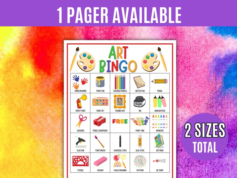 Art Bingo, 75 Printable Art Themed Bingo Cards, Kids Printable, Paint ...