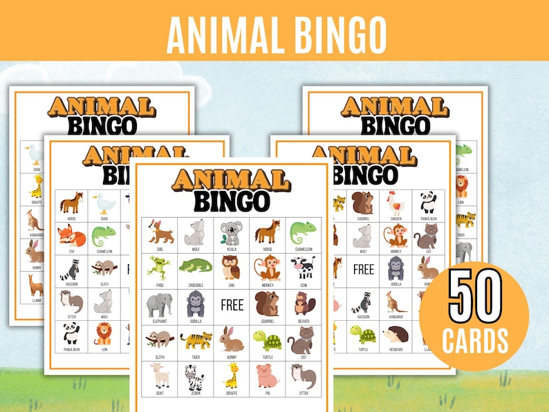 Animal Bingo, 50 Printable Animal Bingo Cards, Kids Printable, Zoo ...