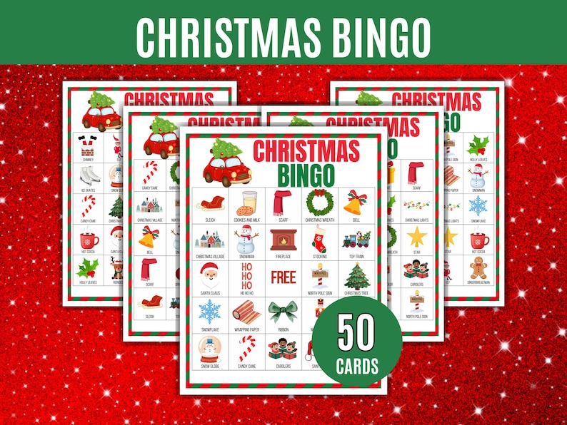 Christmas Bingo, 50 Printable Bingo Cards, Christmas Party Game ...