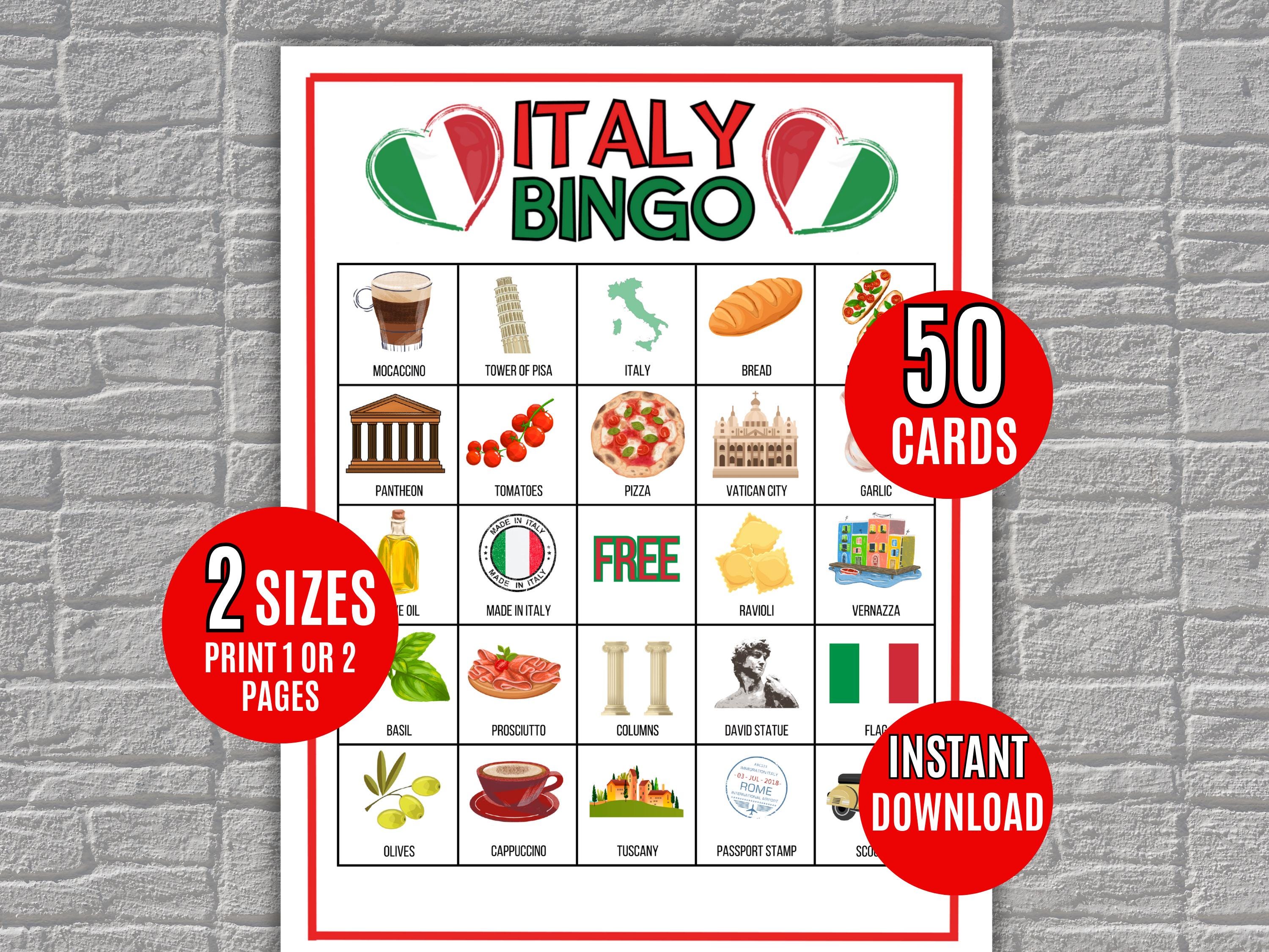 Italy Bingo, 50 Italy Vacation Travel Bingo Cards, Travel Bingo Game ...