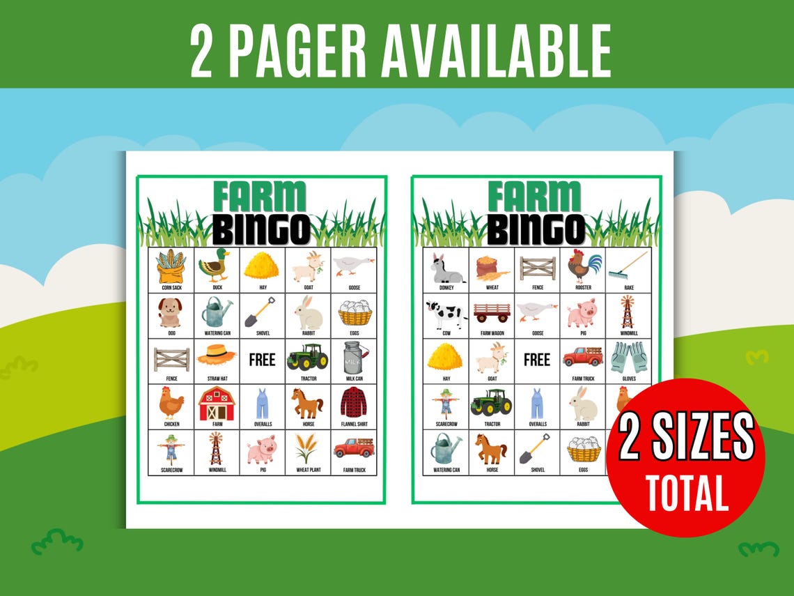 Farm Bingo, 50 Printable Farm Bingo Cards, Barnyard Bingo, Farm Party ...