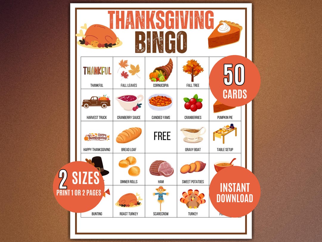Thanksgiving Bingo, Printable Game, 50 Thanksgiving Bingo Cards, Fall ...