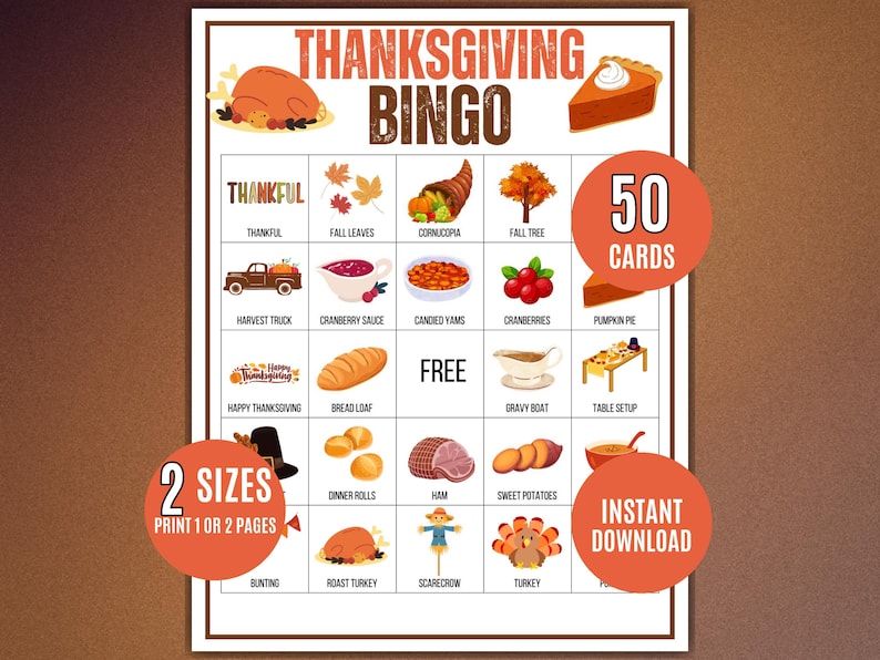 Thanksgiving Bingo, Printable Game, 50 Thanksgiving Bingo Cards, Fall ...