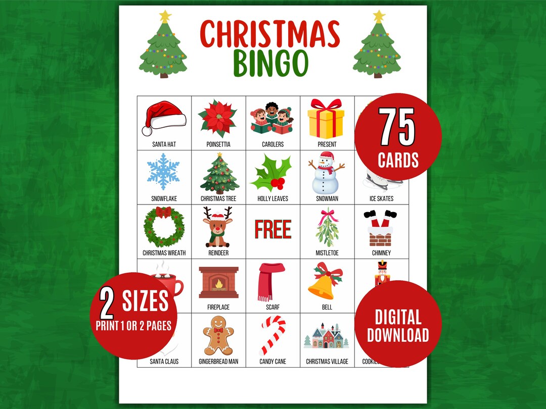 Printable Christmas Bingo Game – 75 Christmas Bingo Festive Family ...