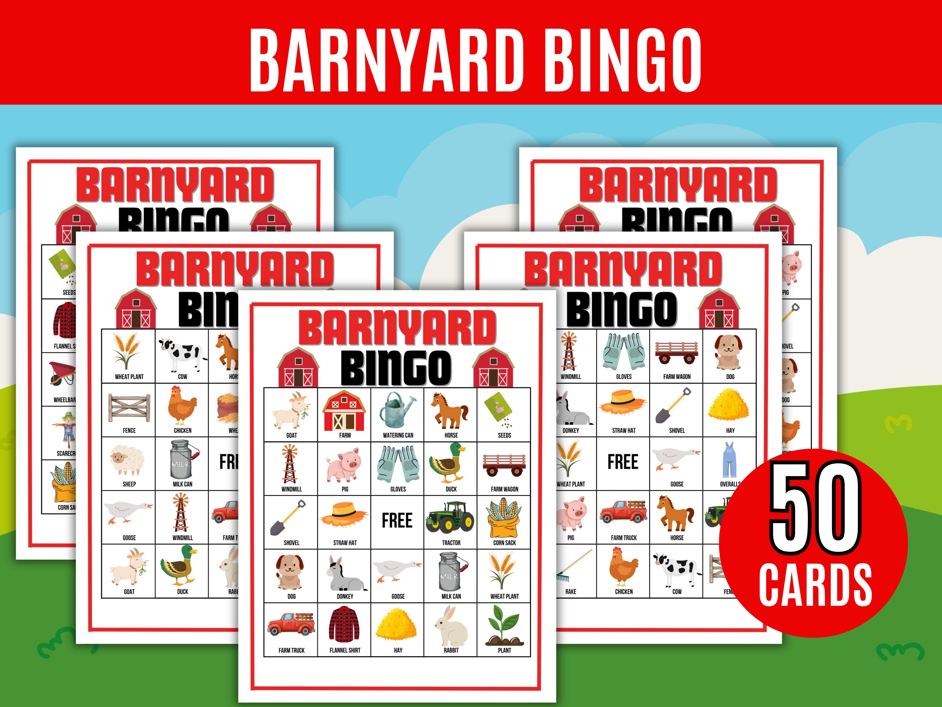 Barnyard Bingo, 50 Printable Farm Bingo Cards, Farm Bingo, Barnyard ...