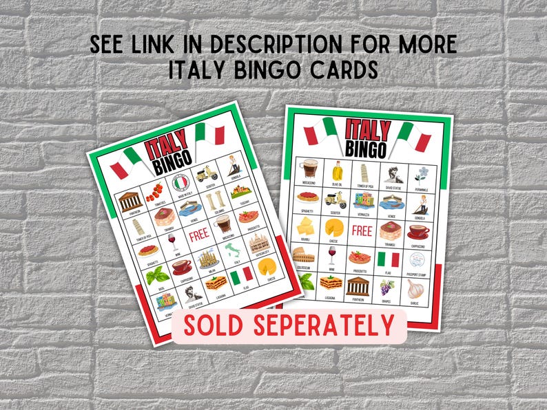 Italy Bingo, 50 Italy Vacation Travel Bingo Cards, Travel Bingo Game ...