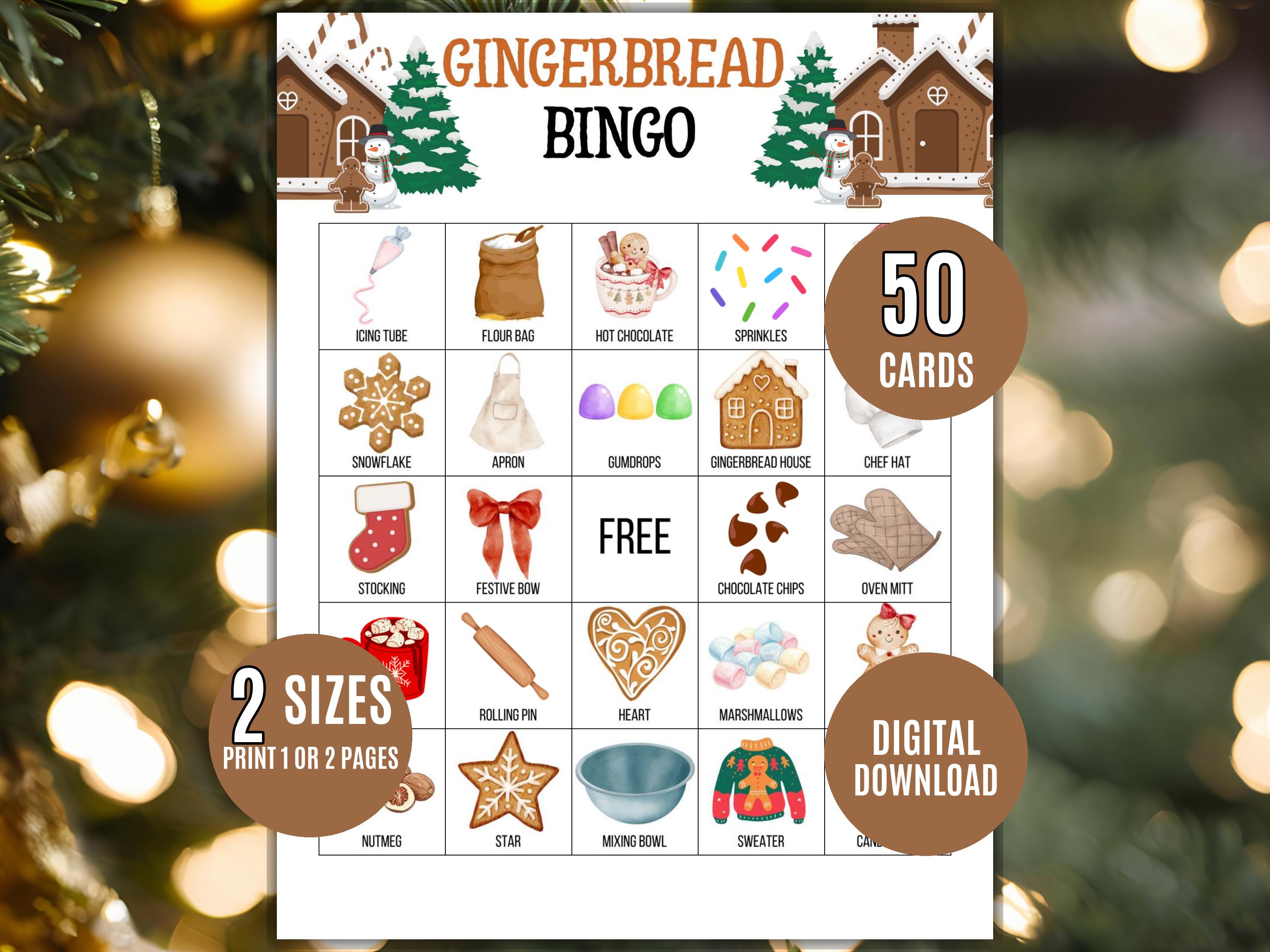 Gingerbread Bingo Game, 50 Printable Bingo Cards, Christmas Activity ...