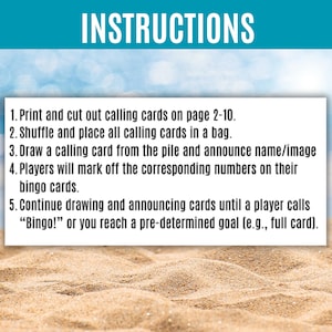 Beach Bingo, 50 Printable Beach Day Bingo Cards, Kids Printable, Summer ...