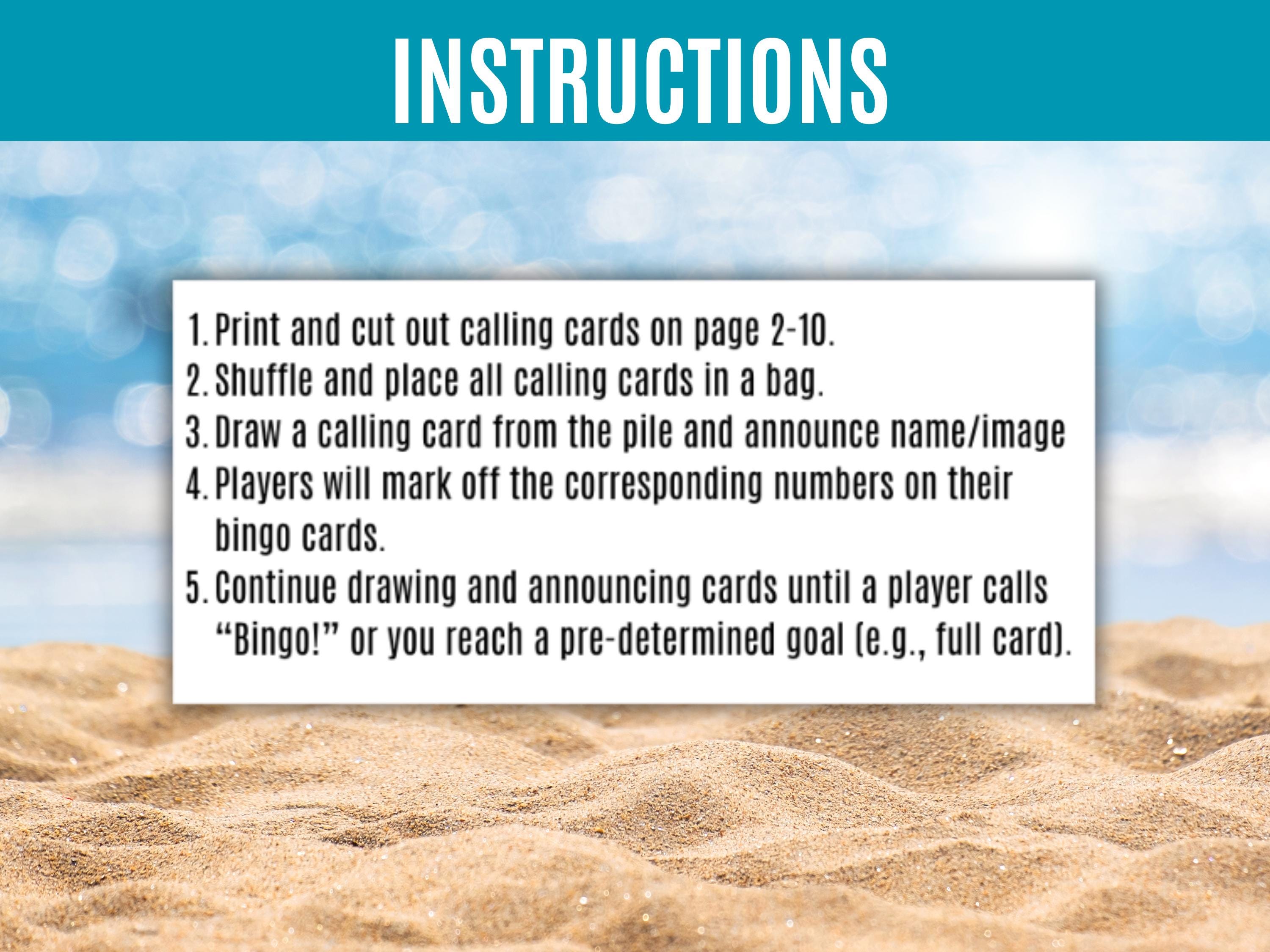 Beach Bingo, 50 Printable Beach Day Bingo Cards, Kids Printable, Summer ...