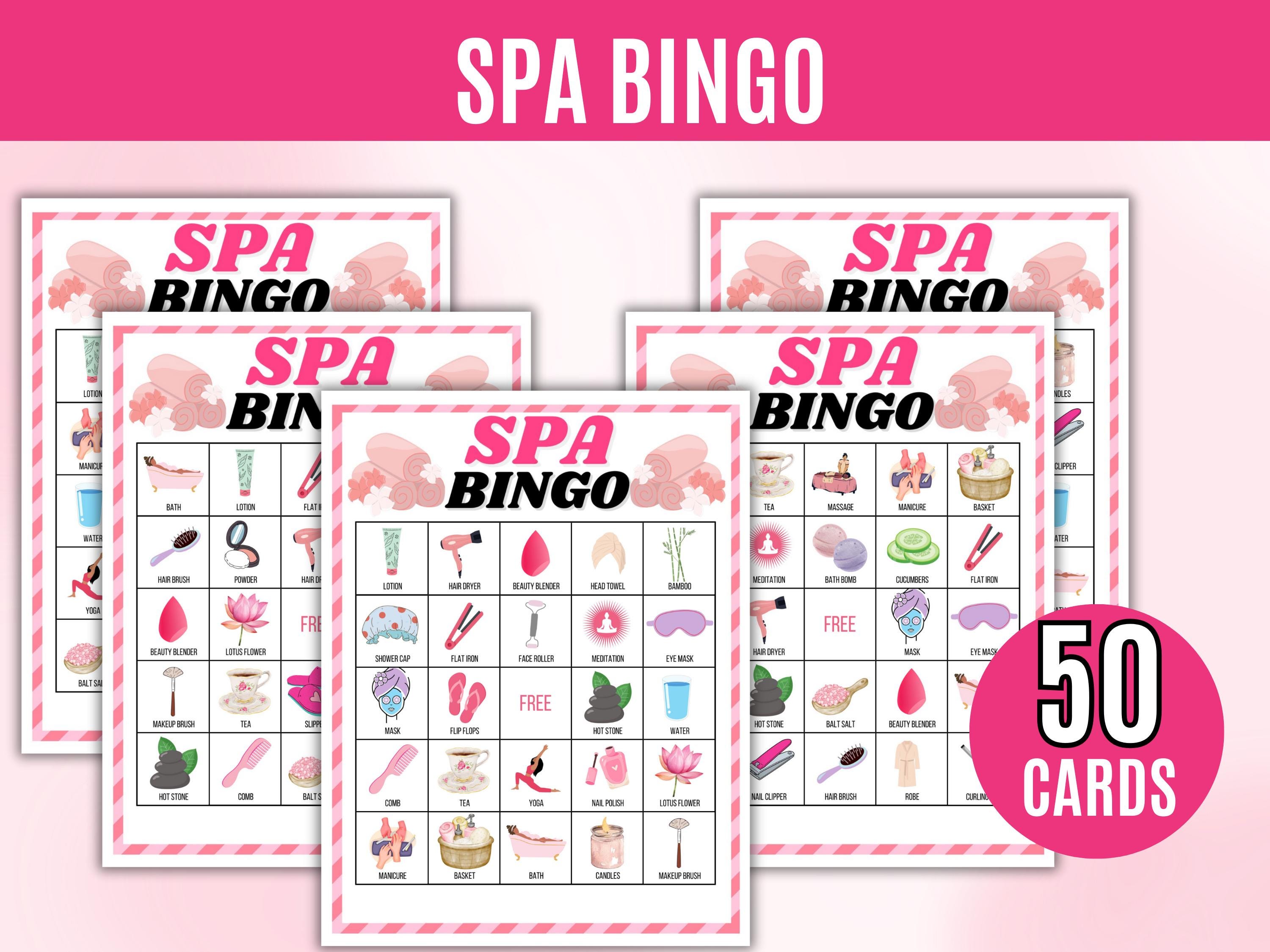 Spa Bingo, 50 Spa Bingo Cards, Spa Party, Spa Game, Spa Birthday Party ...