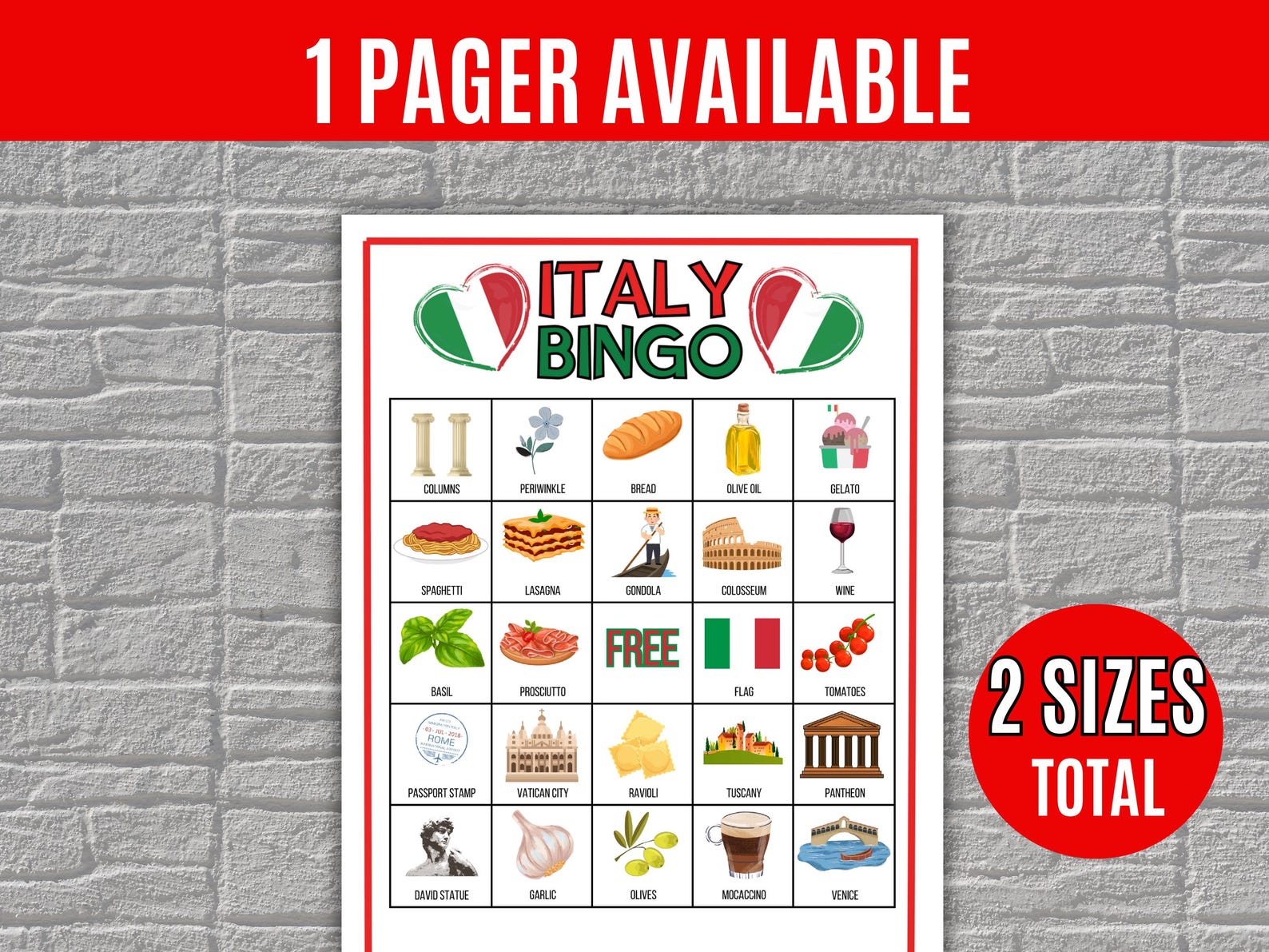 Italy Bingo, 50 Italy Vacation Travel Bingo Cards, Travel Bingo Game ...