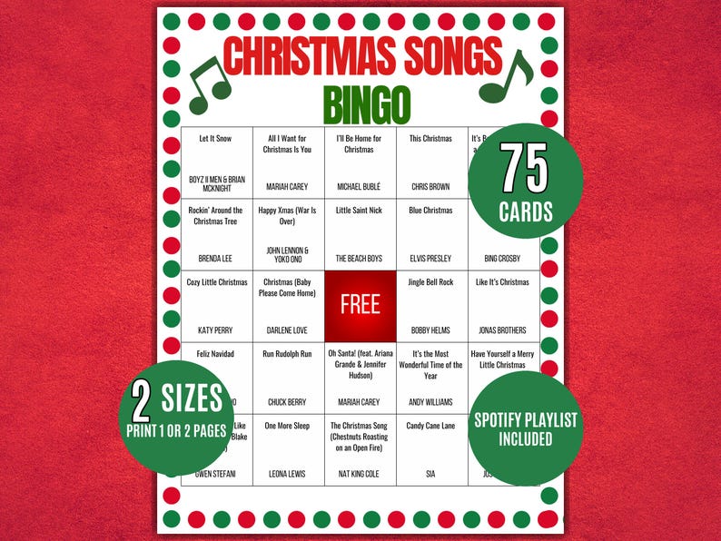 Christmas Songs Bingo Printable, 75 Holiday Music Bingo Cards ...