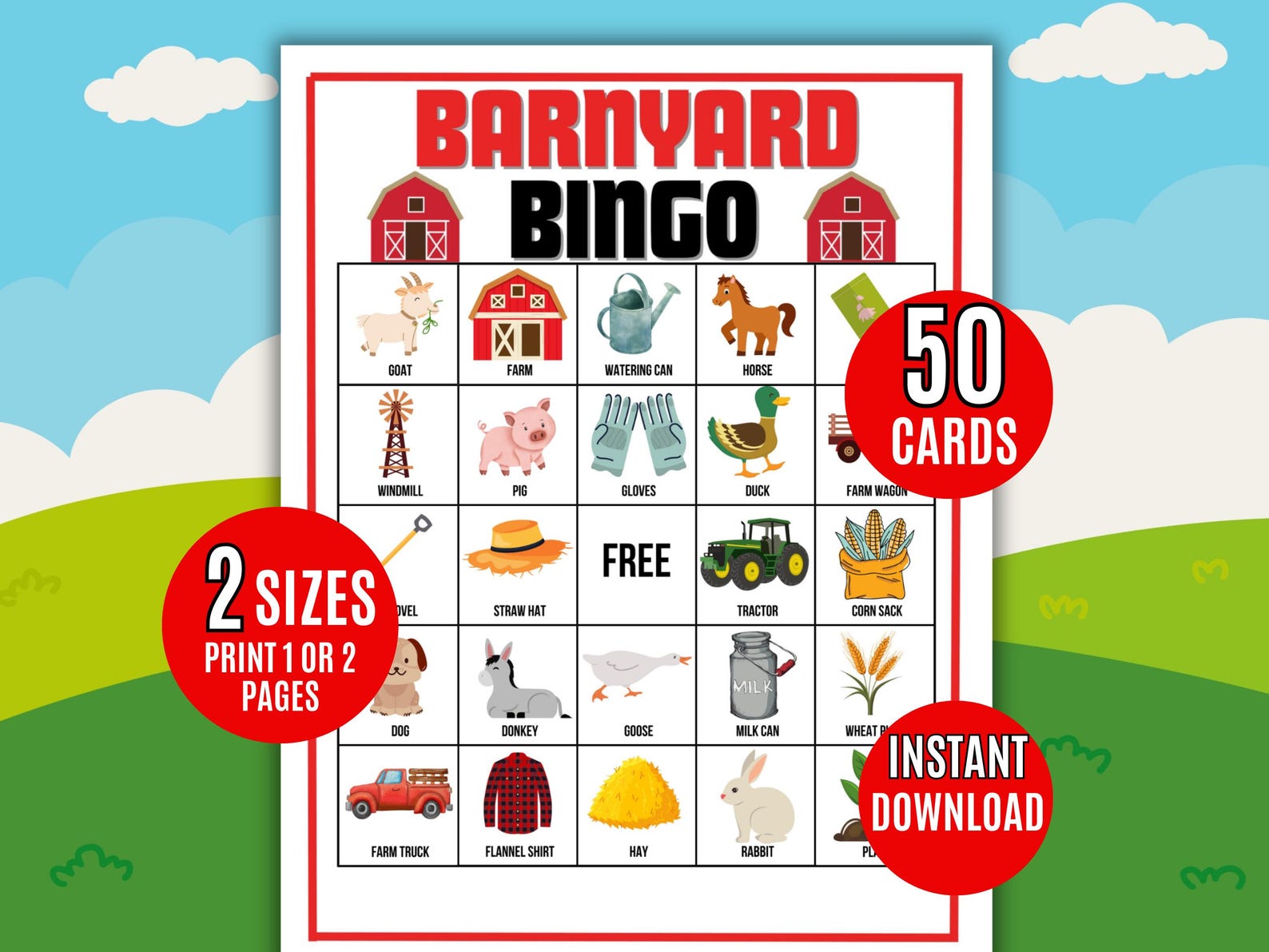 Barnyard Bingo, 50 Printable Farm Bingo Cards, Farm Bingo, Barnyard ...