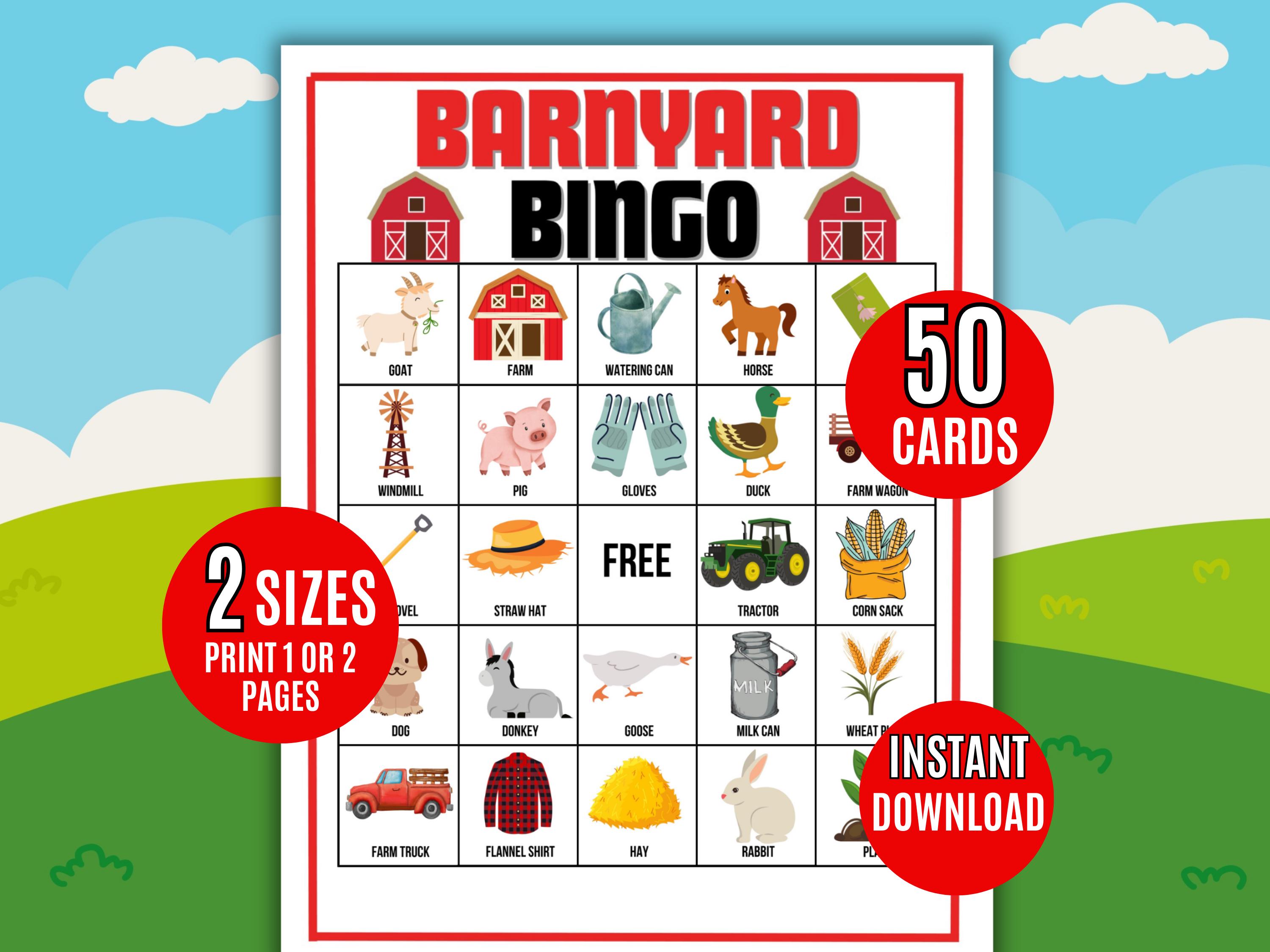 Barnyard Bingo, 50 Printable Farm Bingo Cards, Farm Bingo, Barnyard ...