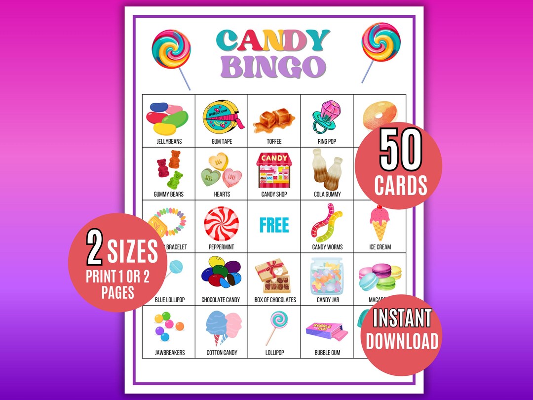 Candy Bingo Printable, 50 Candy Bingo Cards, Sweet Treats Bingo, Candy ...