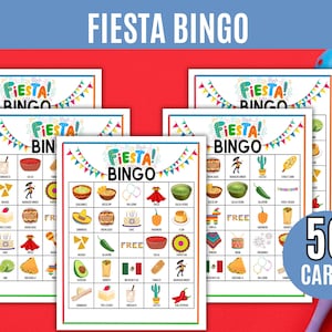 Fiesta Bingo, 50 Printable Fiesta Bingo Cards, Fiesta Activity for Kids ...