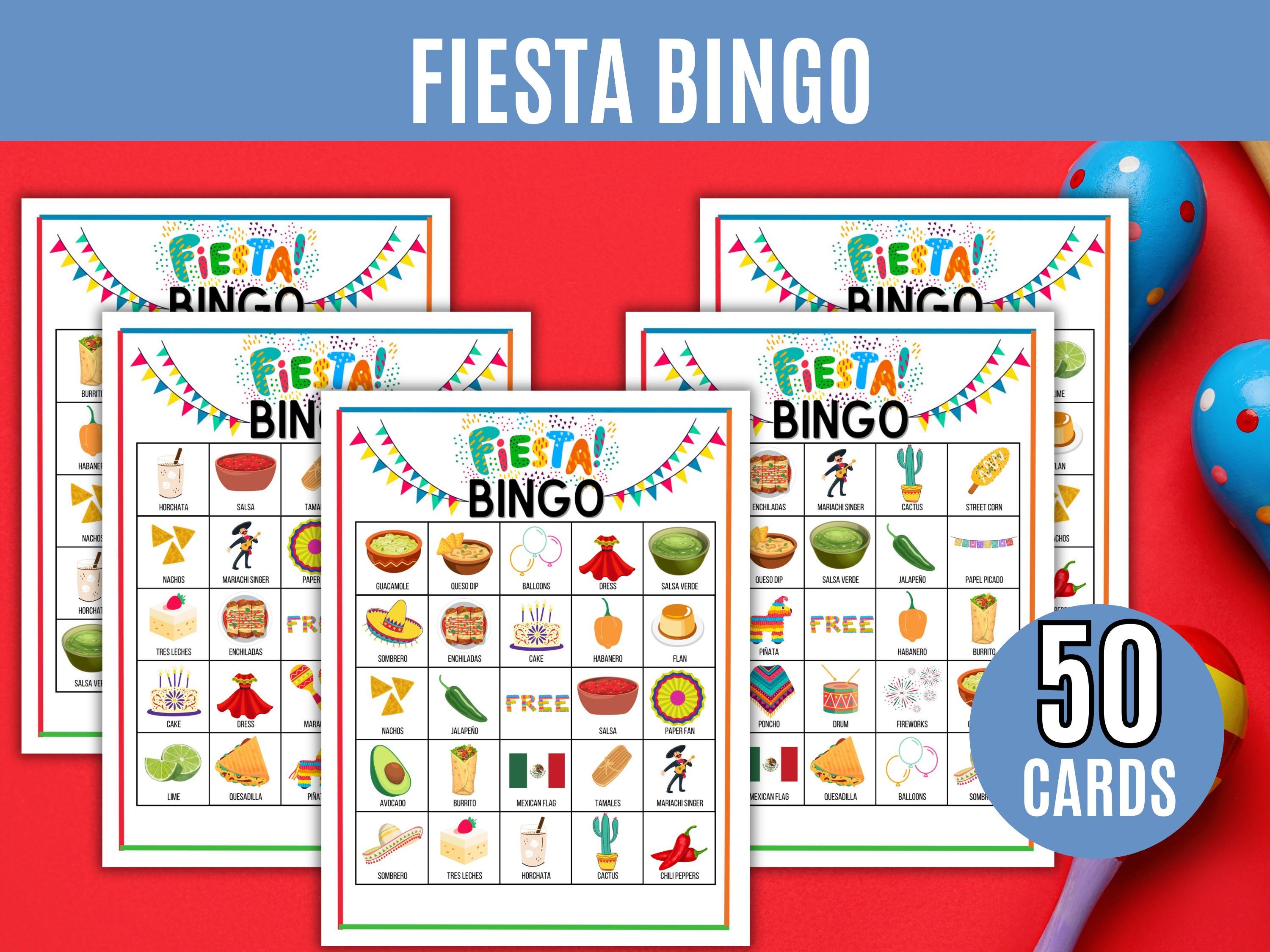 Fiesta Bingo, 50 Printable Fiesta Bingo Cards, Fiesta Activity for Kids ...