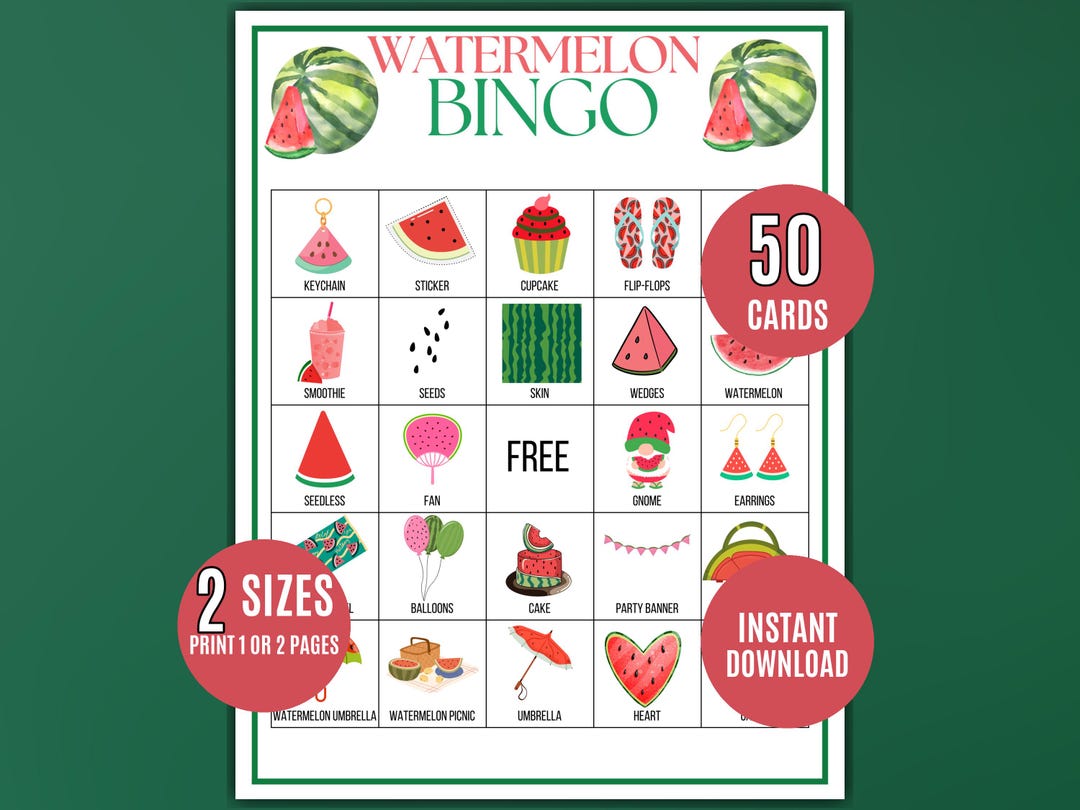 Watermelon Bingo Game: 50 Printable Summer Party Cards (PDF) - Etsy UK