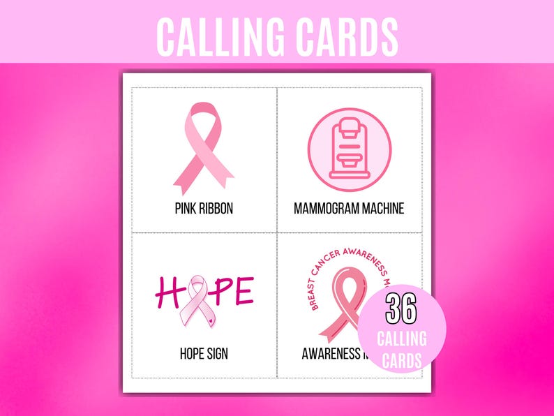 Breast Cancer Awareness Bingo Game, 50 Printable Pink Ribbon Bingo ...