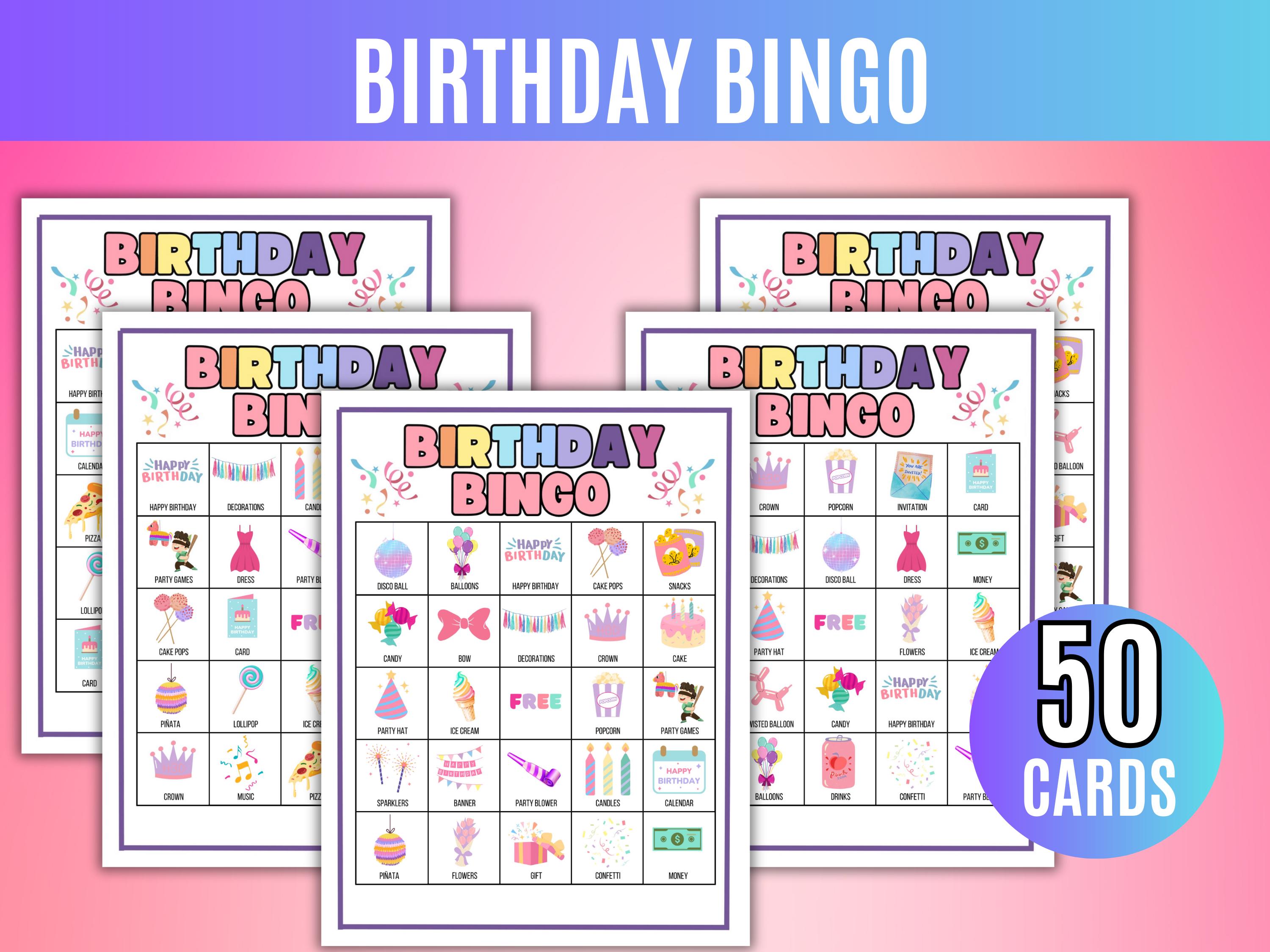 Birthday Bingo, 50 Birthday Bingo Cards, Birthday Party, Birthday Game ...