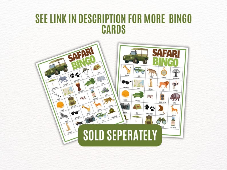 Safari Bingo Printable Game, 50 Jungle Animal Bingo Cards, Zoo Party ...