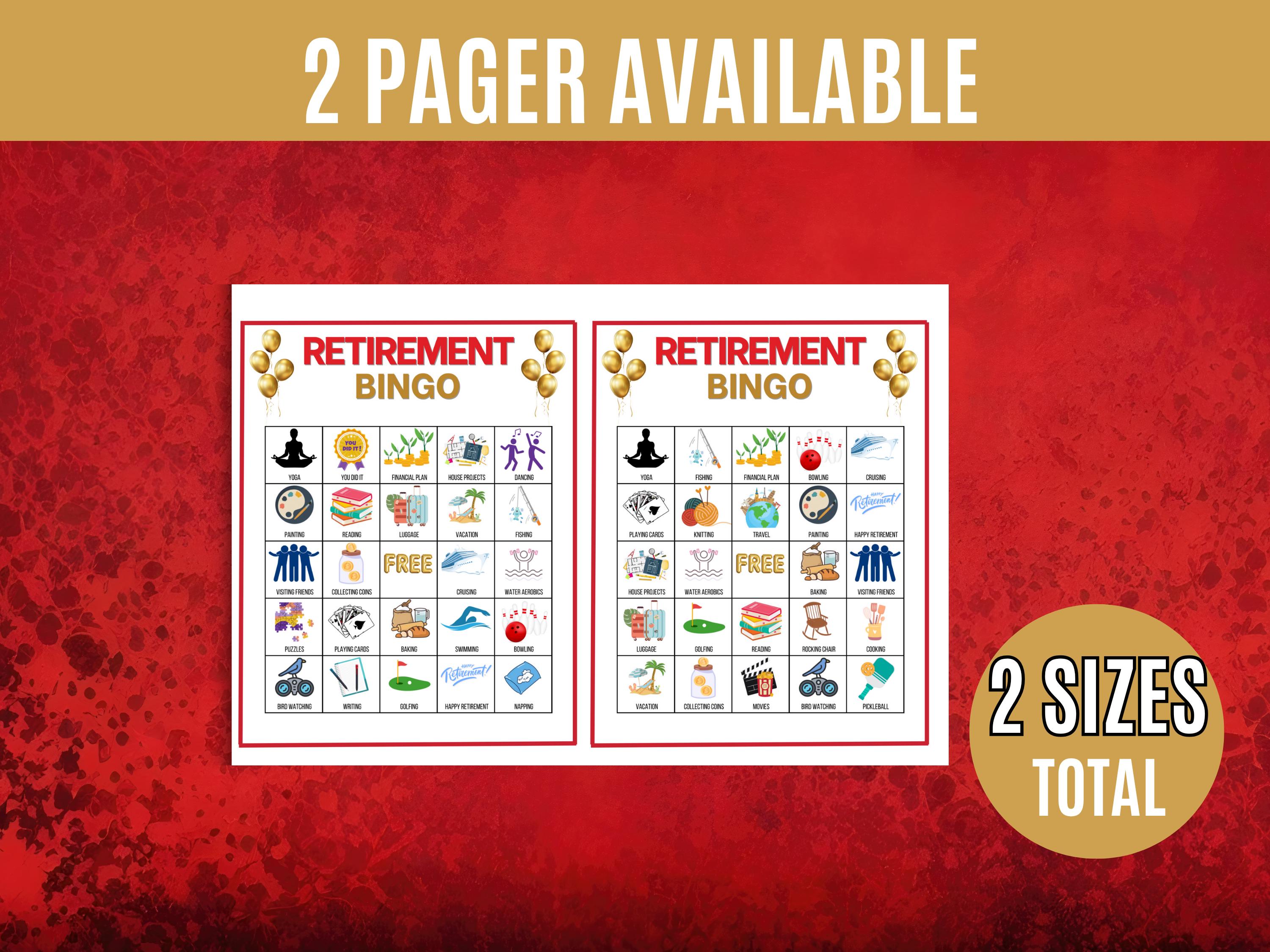 Retirement Bingo, 50 Retirement Party, Bingo Cards, Retirement Activity ...