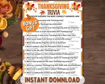 Thanksgiving Trivia Game, Printable Thanksgiving Game, Fall Games for ...