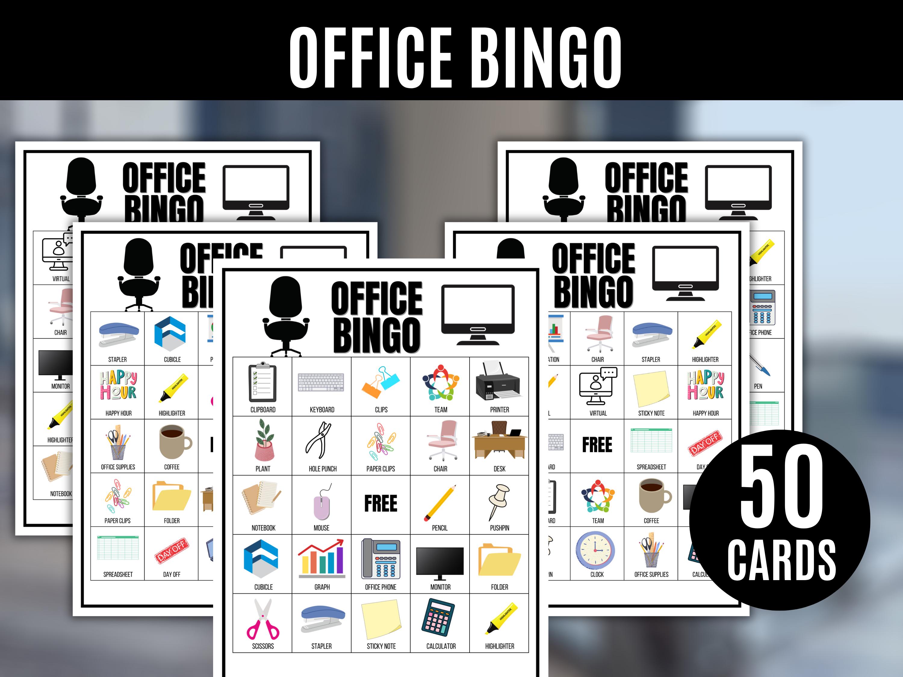 Office Bingo Printable Game, 50 Office-themed Bingo Cards, Workplace ...
