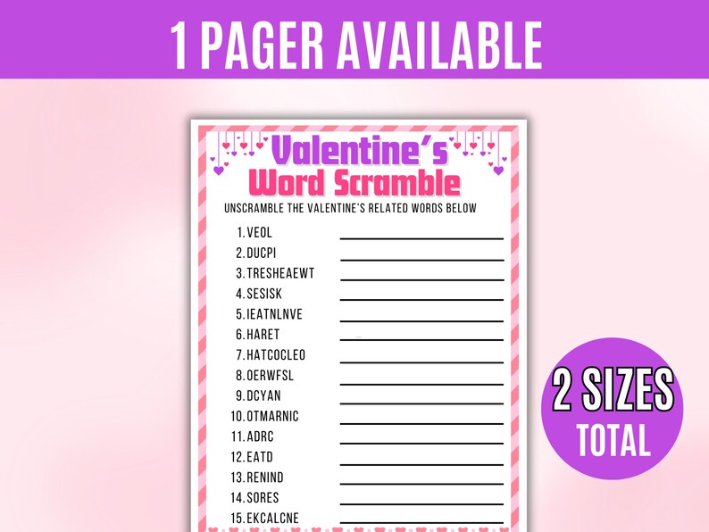 Valentine's Day Word Scramble, Fun Valentine's Activities, Valentine's ...