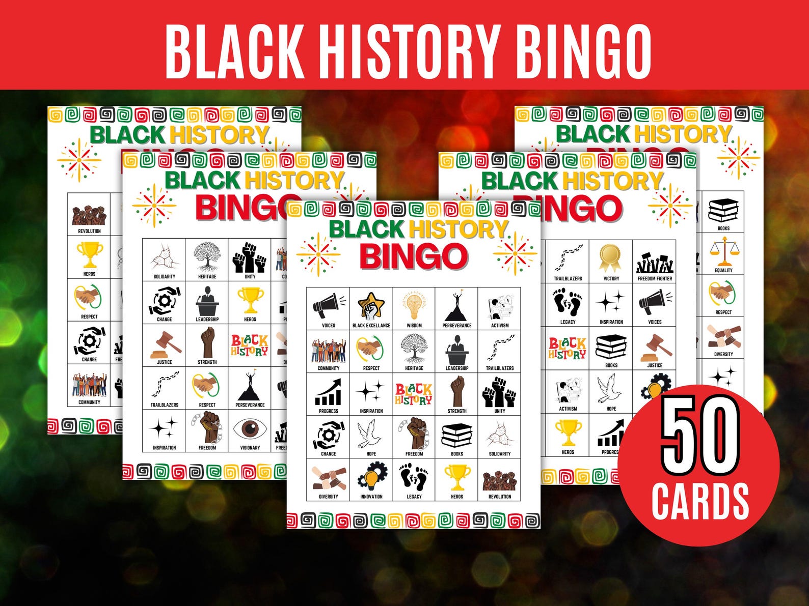 Black History Bingo, Black History Month Bingo Game, Educational ...