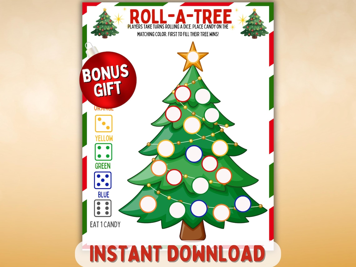 Roll a Christmas Tree Game Printable, Christmas Party Game, Roll a Dice ...