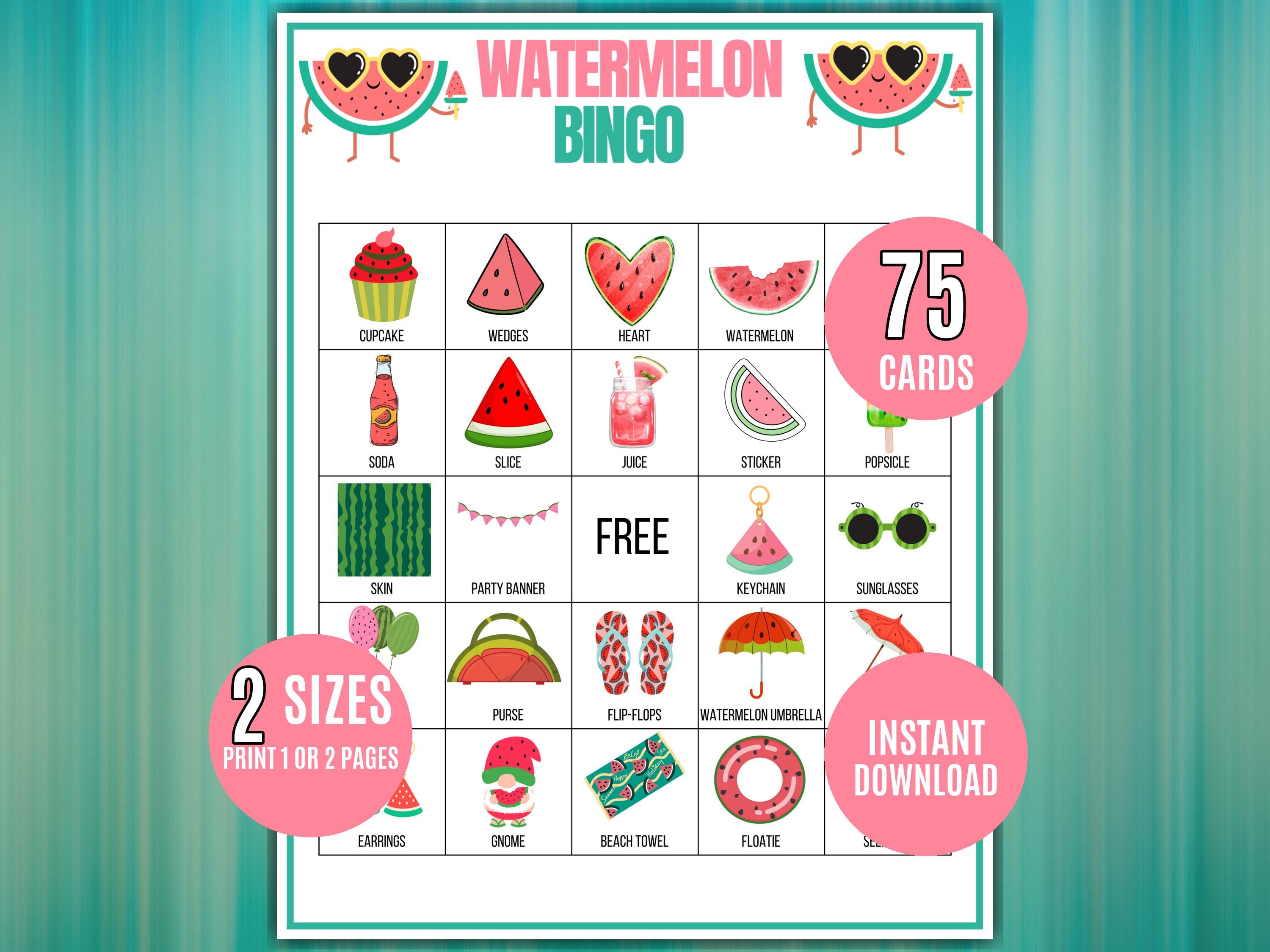 Watermelon Bingo Printable, 75 Summer Fruit Bingo Cards, Picnic Party ...