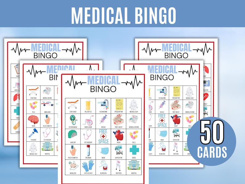 Medical Bingo, 50 Printable Nurse Game Medical Bingo Cards, Doctor ...