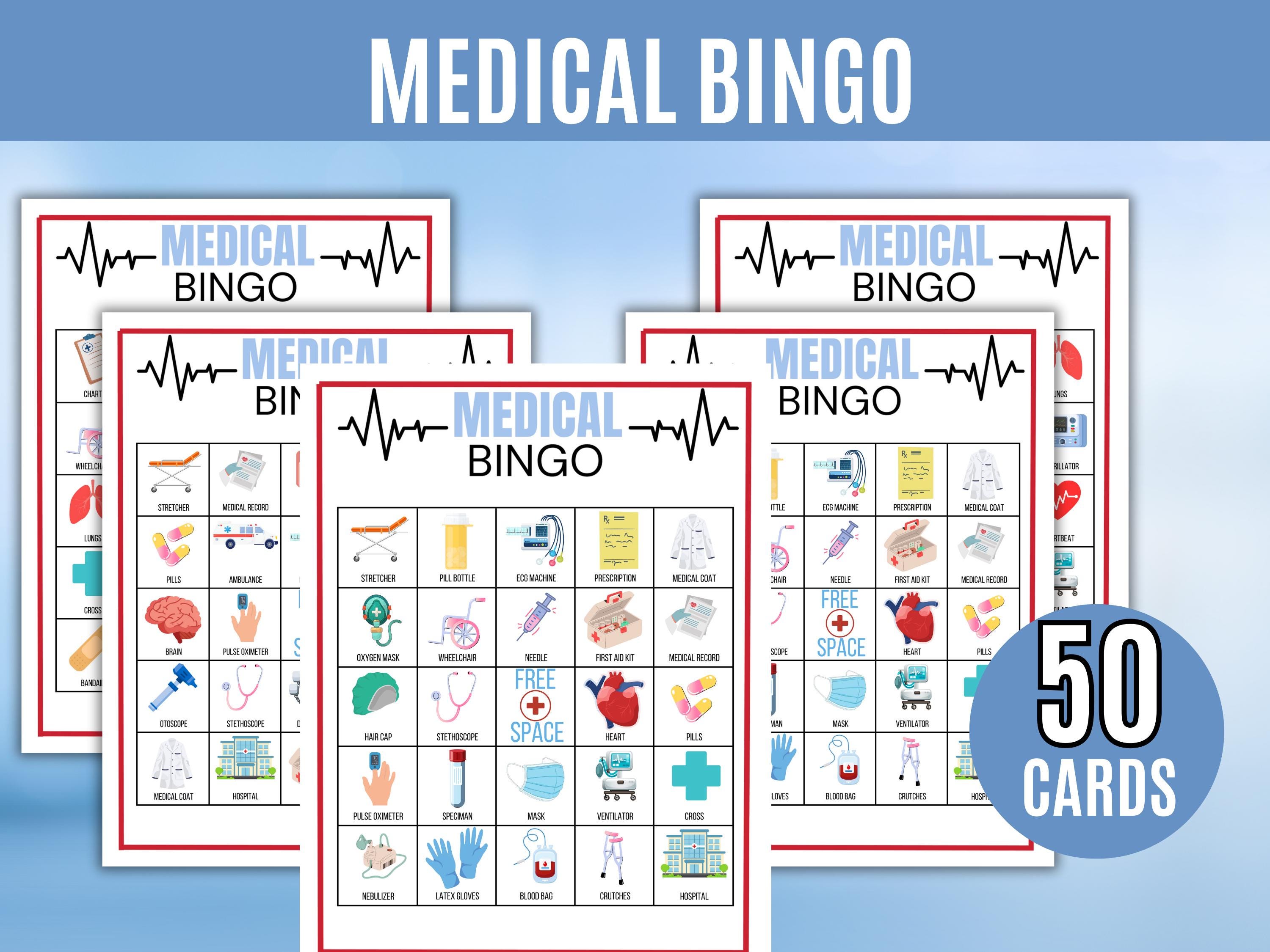 Medical Bingo, 50 Printable Nurse Game Medical Bingo Cards, Doctor ...