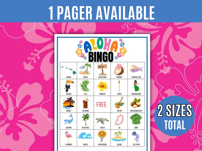 Aloha Bingo, 75 Printable Hawaii Themed Bingo Cards, Luau Themed Kids ...
