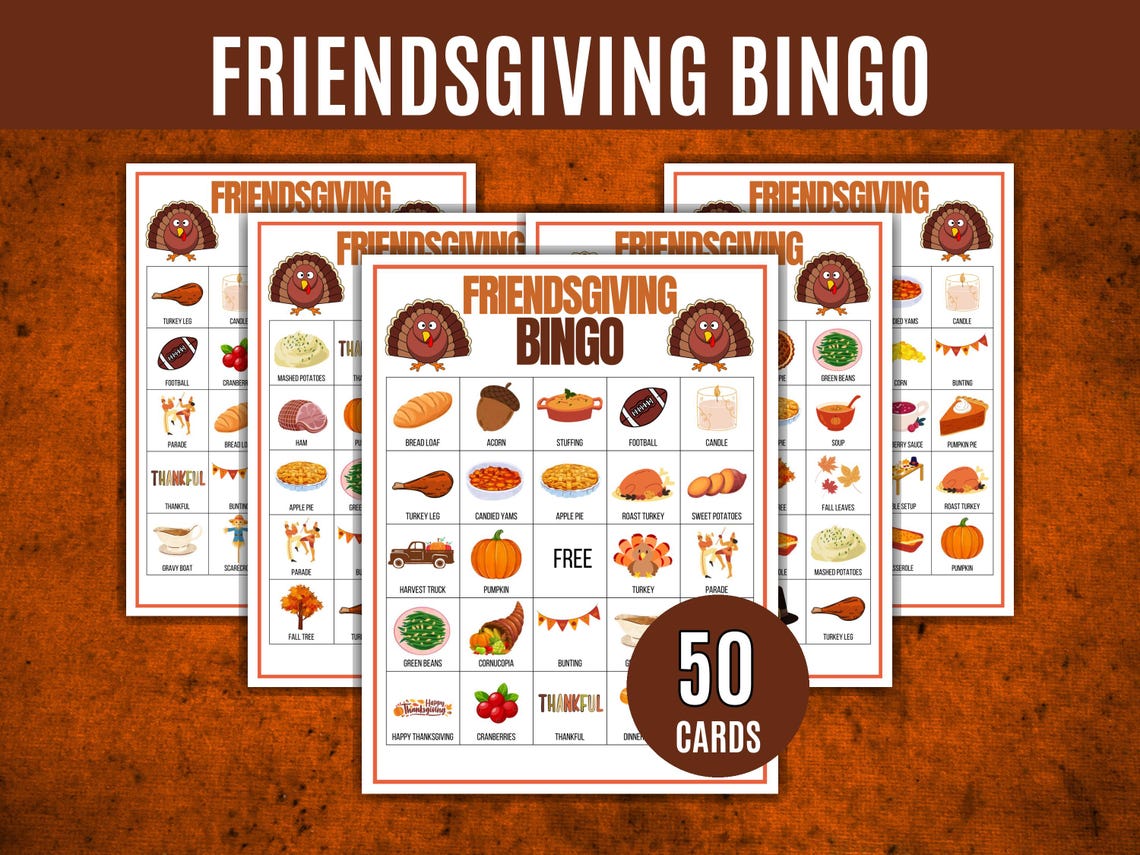 Friendsgiving Bingo, 50 Printable Bingo Cards, Thanksgiving Game, Fall ...