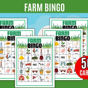 Farm Bingo, 50 Printable Farm Bingo Cards, Barnyard Bingo, Farm Party ...