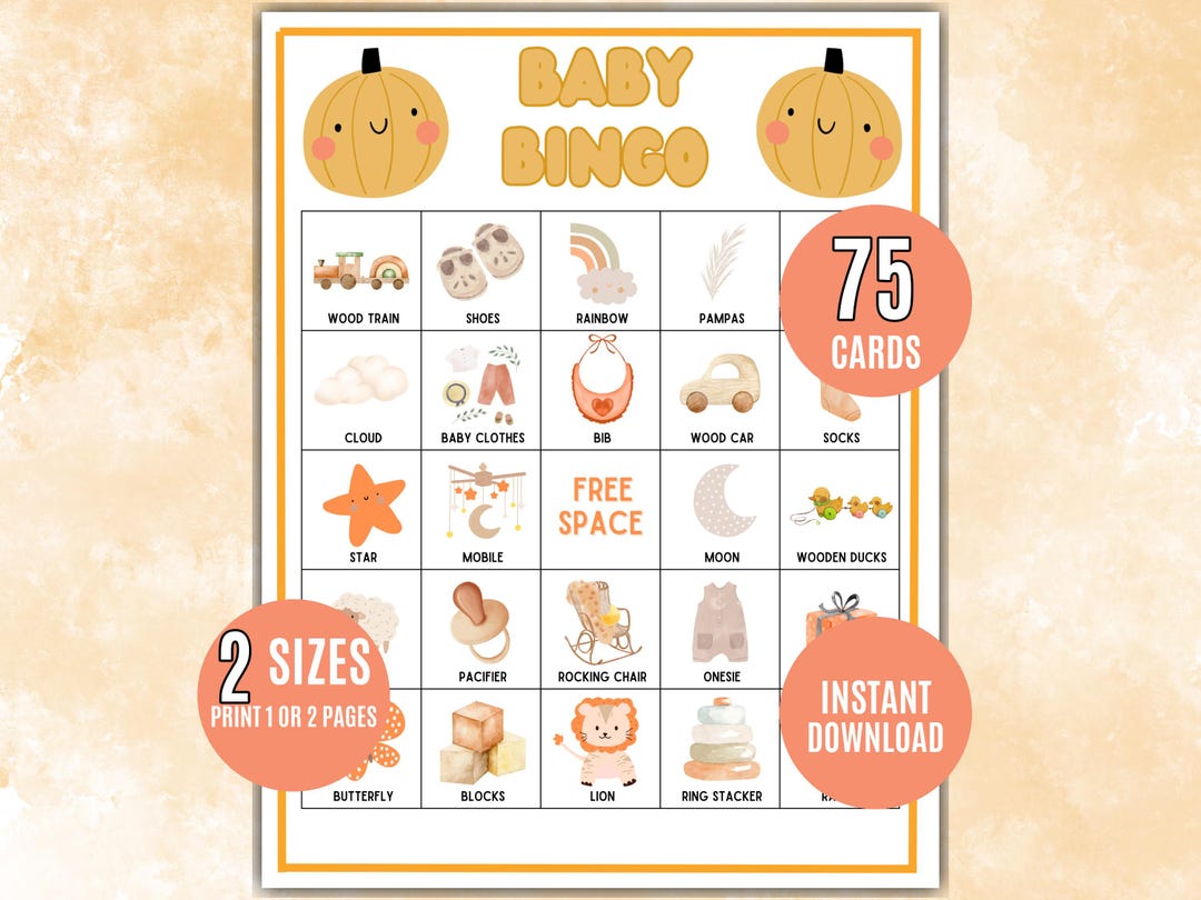 Fall Baby Shower Bingo Game: 75 Printable Autumn Cards (digital ...