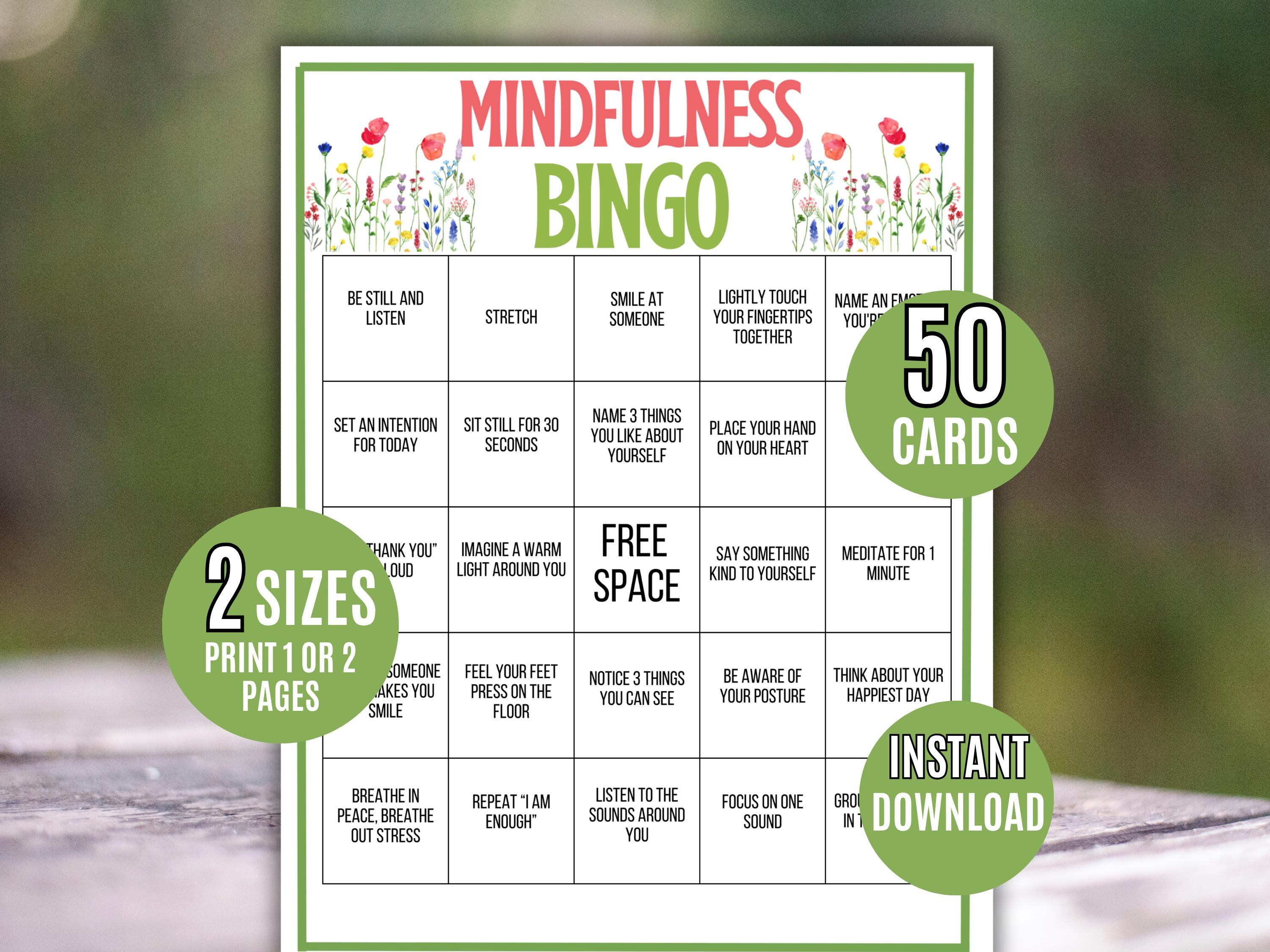 Mindfulness Bingo, 50 Mindfulness Bingo Cards, Wellness Game, Gratitude ...