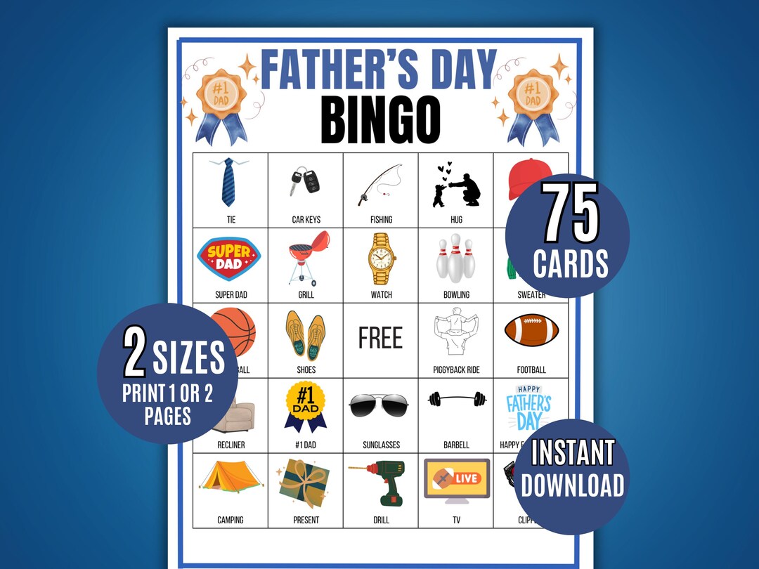 Father's Day Bingo Printable, 75 Father's Day Bingo Cards, Father's Day ...