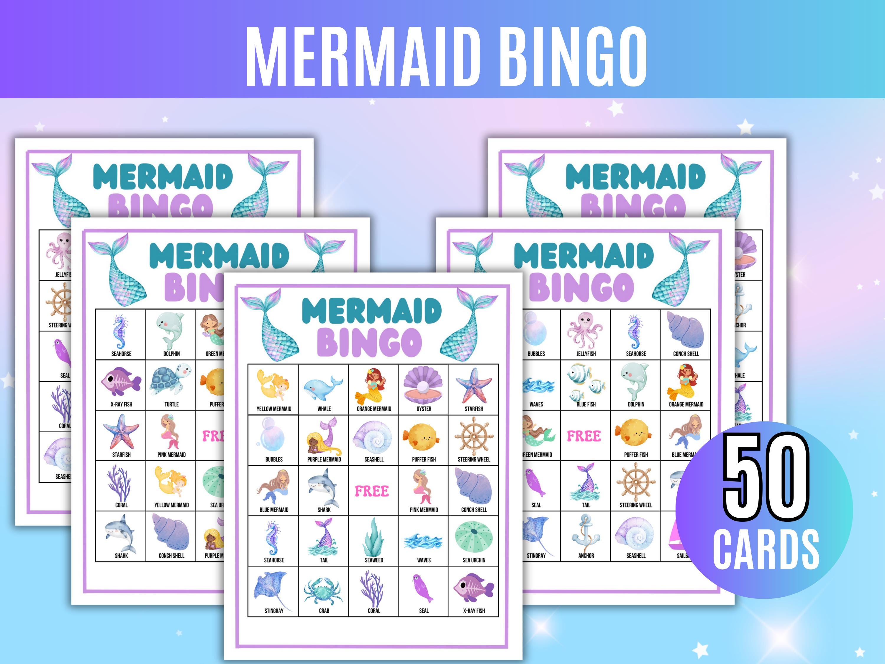 Mermaid Bingo, 50 Printable Mermaid Bingo Cards, Mermaid Activity for ...